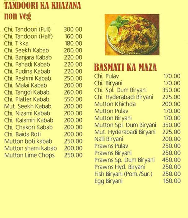 Menu of Hotel Sahyadri Family Restaurant and Bar, Kalyan, Thane