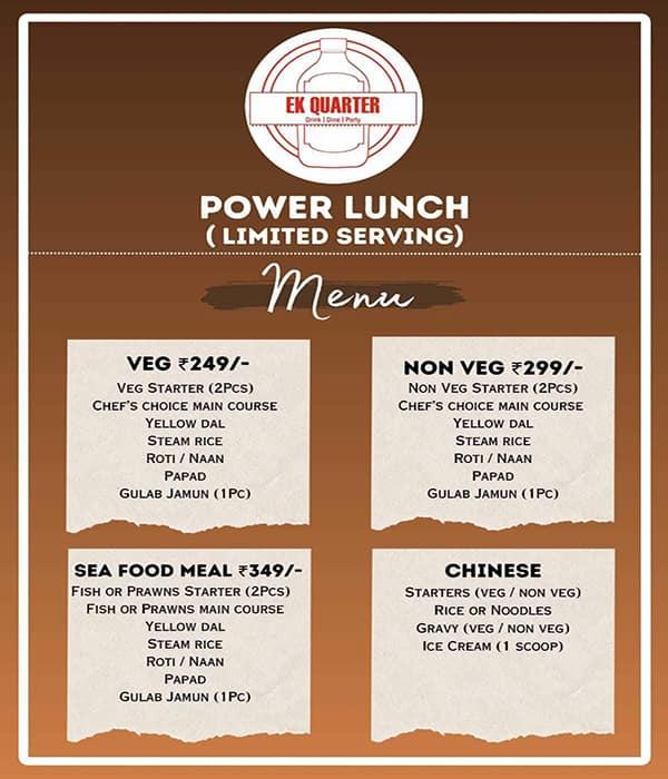 Menu of EK Quarter, Sakinaka, Mumbai