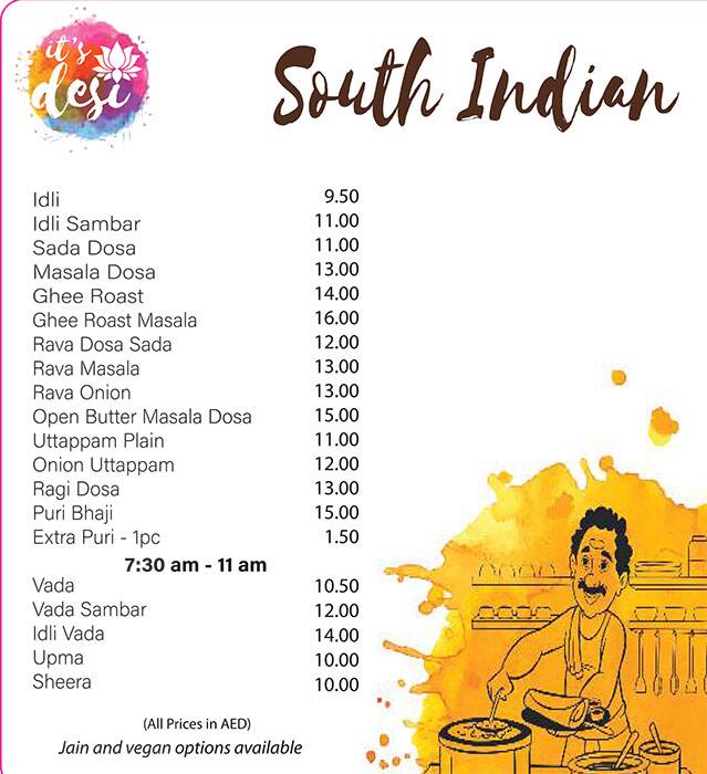 Menu of It's Desi, Al Karama, Dubai