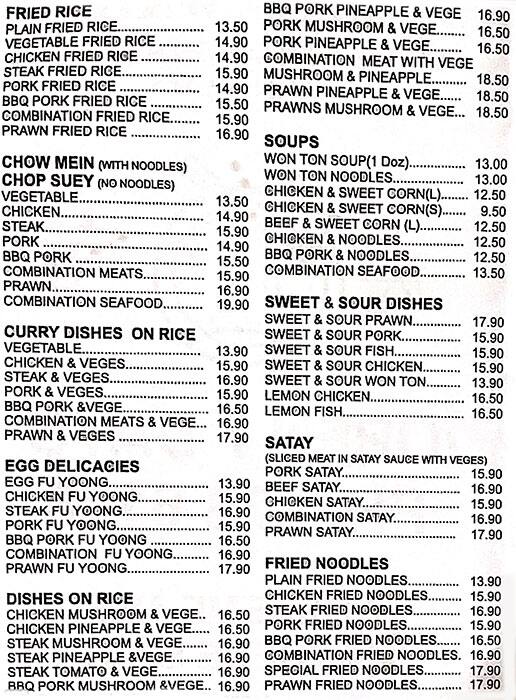 Menu at MAY WAH CHINESE & EUROPEAN FOOD TAKEAWAYS fast food, Auckland