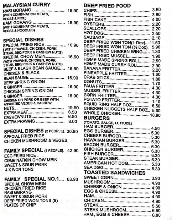 Menu at MAY WAH CHINESE & EUROPEAN FOOD TAKEAWAYS fast food, Auckland