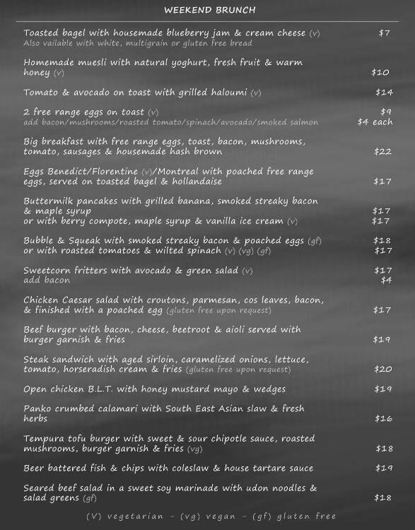 Menu at Chalk cafe, Wellington