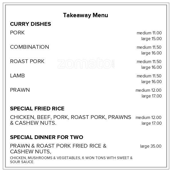 Menu at China Light Restaurant & Takeaways, Napier