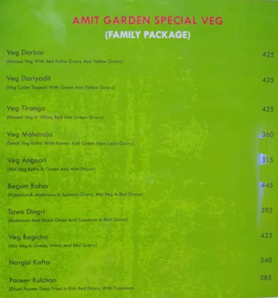Menu at Amit Garden, Mumbai