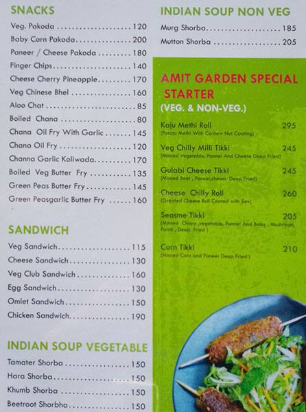 Menu at Amit Garden, Mumbai