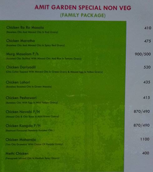Menu at Amit Garden, Mumbai