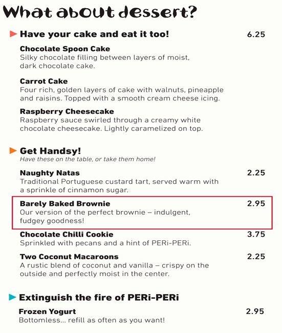 Menu at Nando's, Chicago