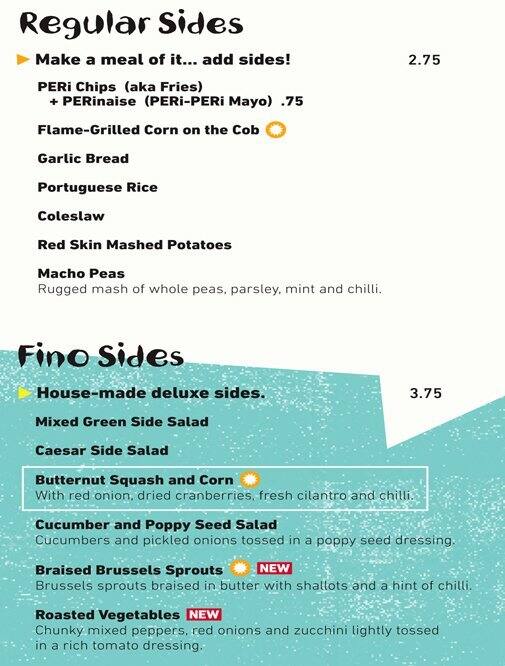 Menu at Nando's, Chicago