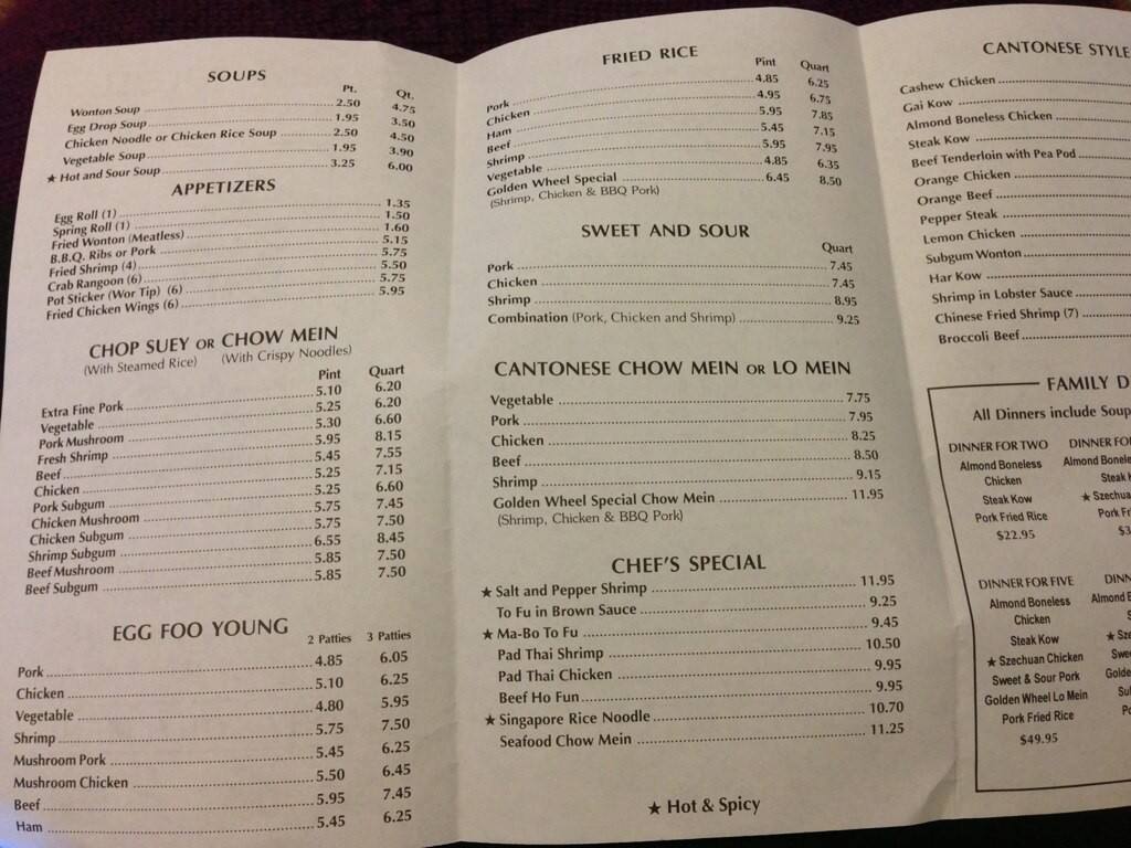 Menu at Golden Wheel Chinese Restaurant, Madison Heights