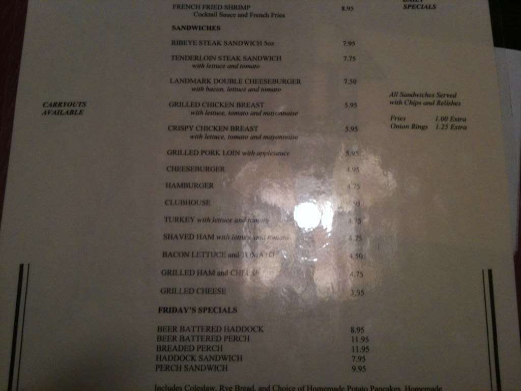 Menu at Landmark restaurant, Mequon