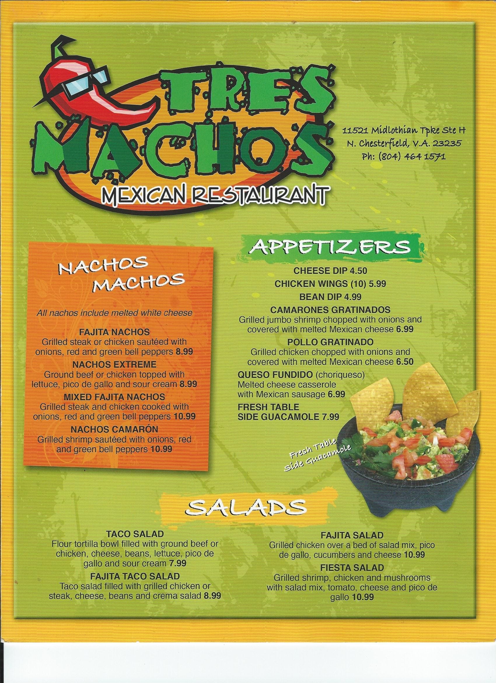 Menu at Tres Machos | Mexican Restaurant, Bon Air, Midlothian Turnpike #H