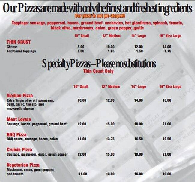 Menu at Cruisin pub & bar, Gilberts