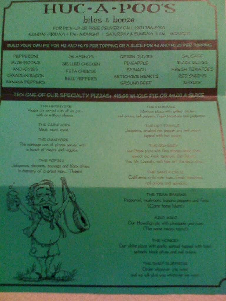 Menu at Huc-A-Poos Bites and Booze pub & bar, Tybee Island