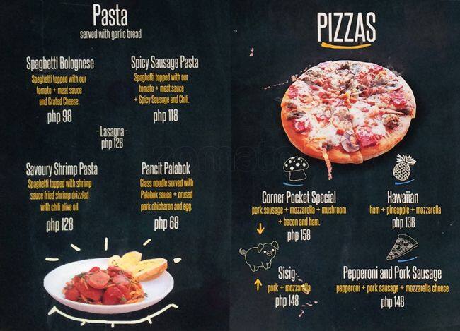 Menu at Corner Pocket, Mandaue City