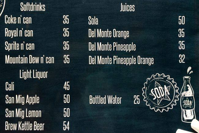 Menu at Corner Pocket, Mandaue City