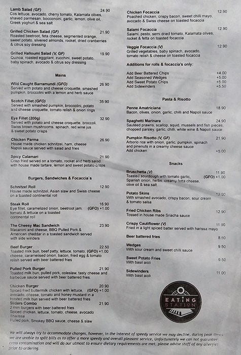 Menu at eating station cafe, Ravenhall