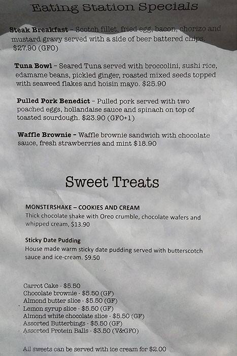 Menu at eating station cafe, Ravenhall