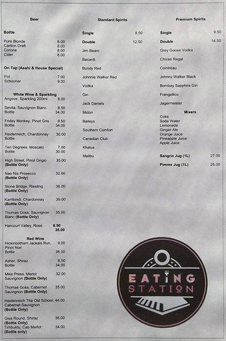 Menu at eating station cafe, Ravenhall