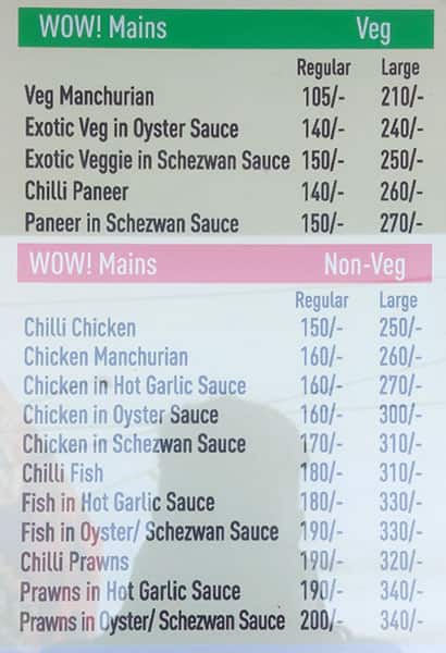 Menu at Wow China, Hyderabad, Food Court