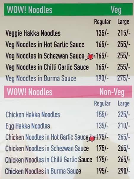 Menu at Wow China, Hyderabad, Food Court