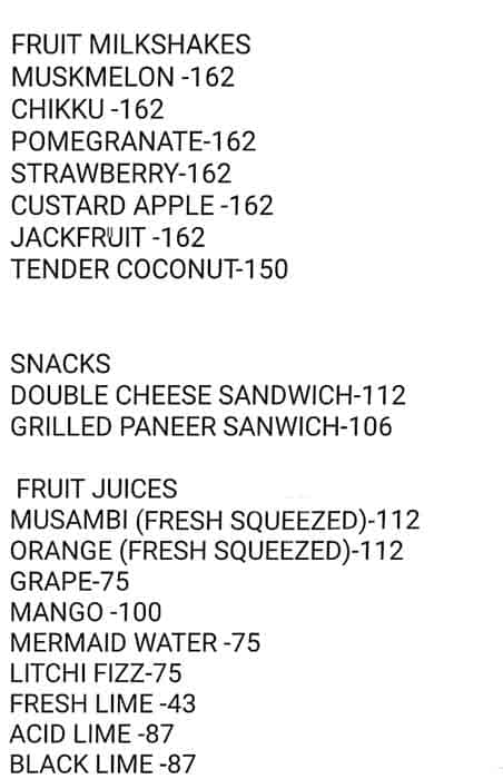 Menu at Rajadhani Ice Cream Parlour, Kochi, 38/1075-A