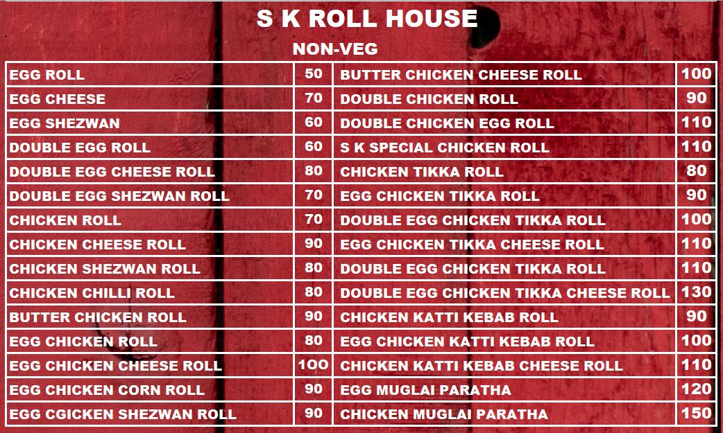 Menu of SK Roll House, Sinhgad Road, Pune