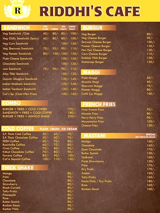 Menu of Riddhi's Cafe, Undri, Pune