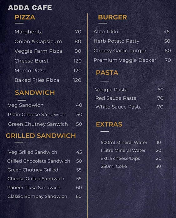 Menu of Adda Cafe, Narhe, Pune