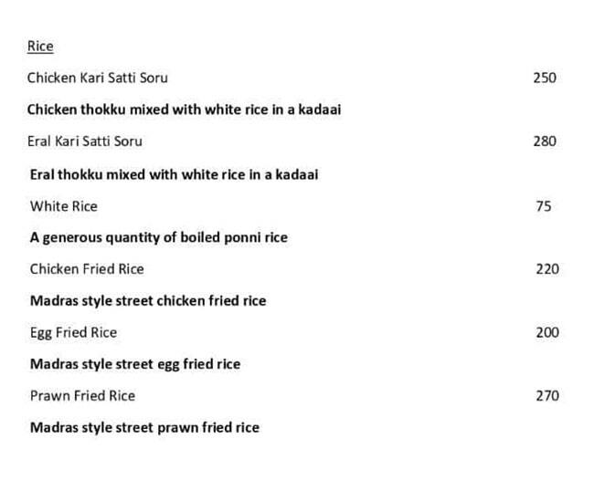 Menu of Madras Military Hotel, Medavakkam, Chennai