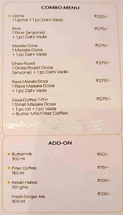 Menu of Dosa Coffee, Paschim Vihar, New Delhi