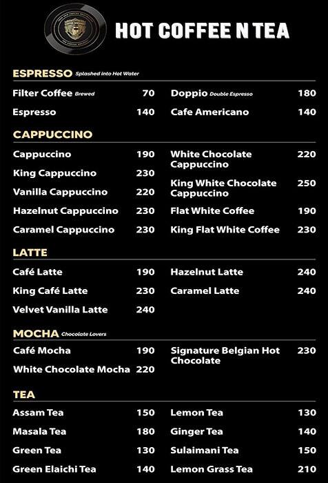 Menu of The Coffee Brewery, Koramangala 4th Block, Bangalore