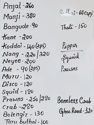 Menu of Machali, Kodailbail, Mangalore