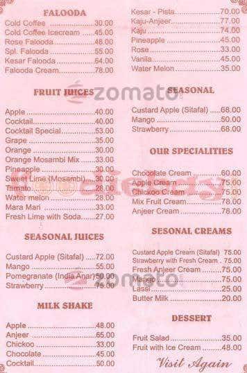 Menu at Galleria Juice and Snacks, Mumbai