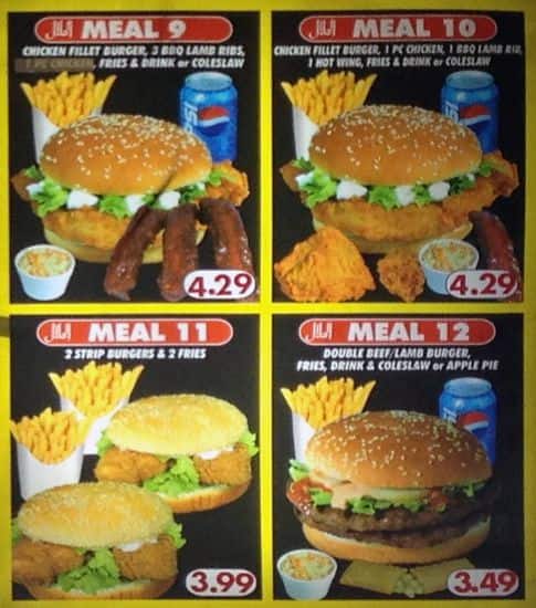 Menu at Dixie Chicken fast food, London, 361 Mile End Rd