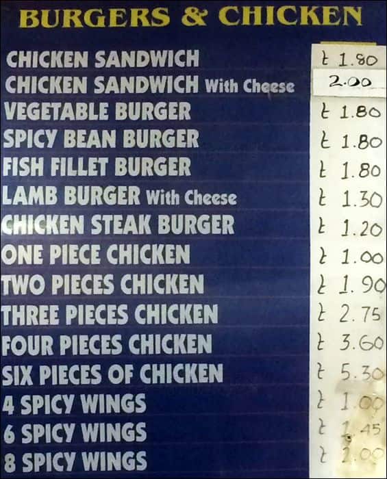 Menu at Dixie Chicken fast food, London, 361 Mile End Rd