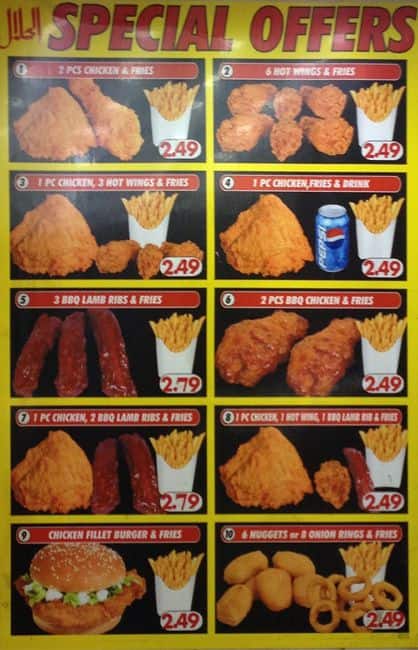 Menu at Dixie Chicken fast food, London, 361 Mile End Rd