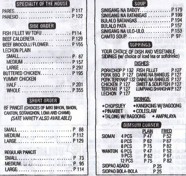 Menu at Best Friends restaurant, Caloocan, Rizal Ave