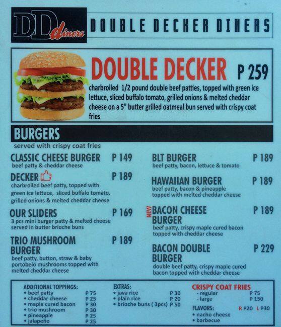 Menu at Double Decker Diner restaurant, Bacoor