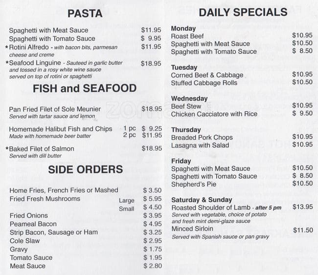 Menu at The Tulip Restaurant, Toronto