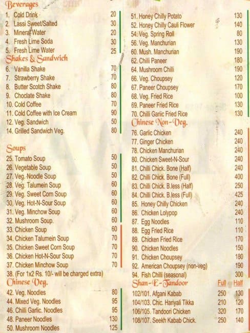 Tawa Restaurant Menu, Menu for Tawa Restaurant, Sector 10, Panchkula ...