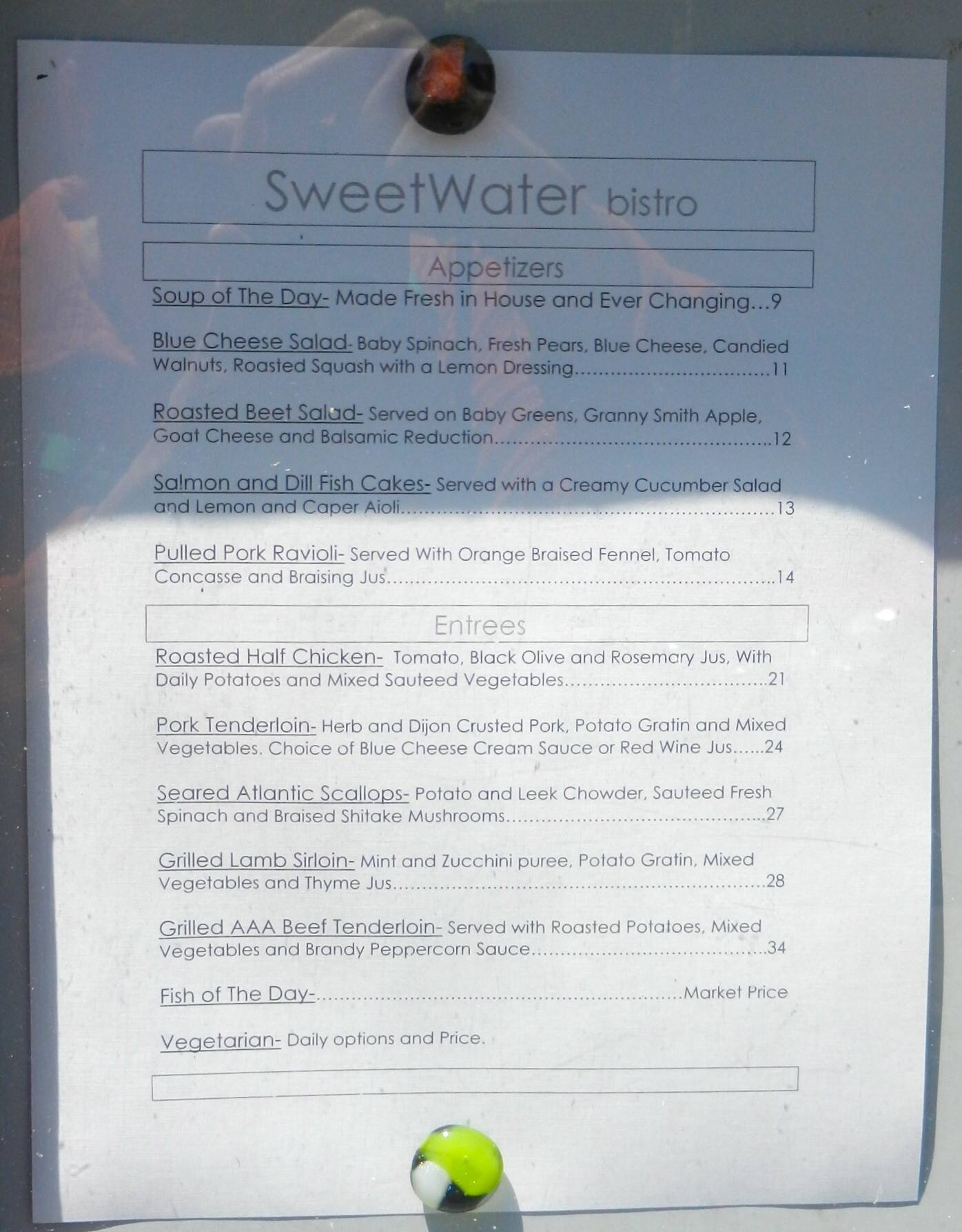 Menu at Sweetwater Bistro restaurant, Gibsons