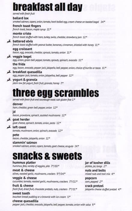 Menu at Ballard Kiss Cafe, Seattle