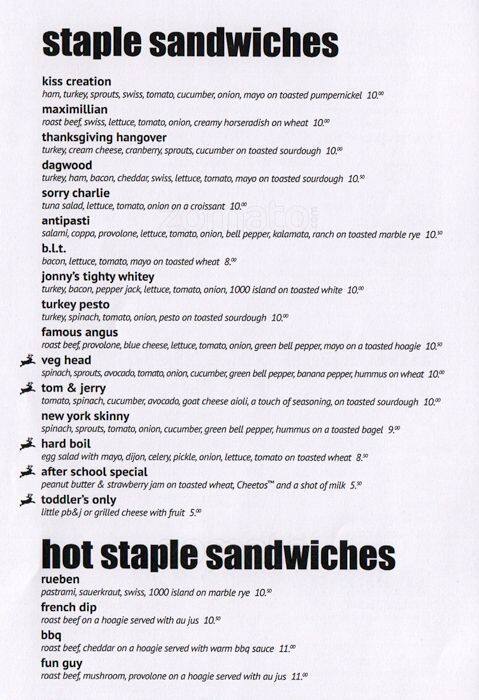 Menu at Ballard Kiss Cafe, Seattle