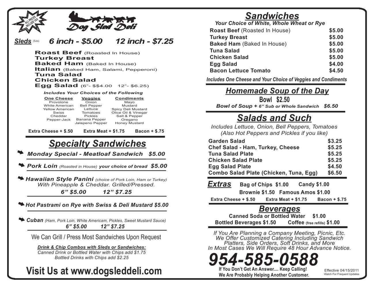 Menu at Dog Sled Deli restaurant, Davie, SW 47th Ave #208