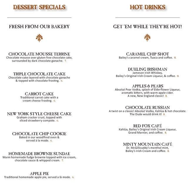 Menu at Red Fox Bar & Grill, Fairbanks