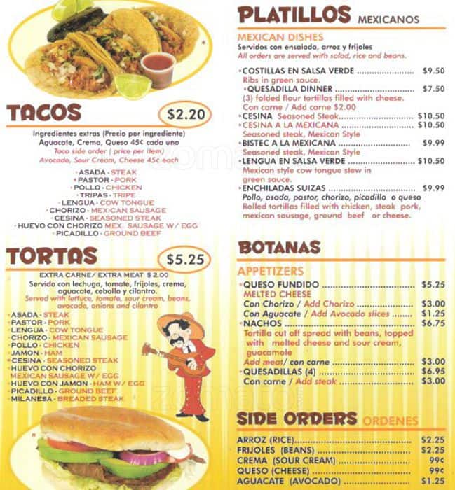 Menu at Los Tres Amigos Mexican Grill fast food, Chicago
