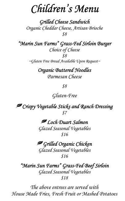 Menu at Santé restaurant, Sonoma, 100 Boyes Blvd