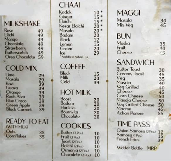 Menu at Chai Club, Hyderabad, 33