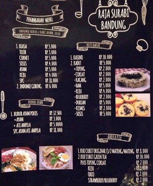 Menu at Kaki Lima Square restaurant, Bandung