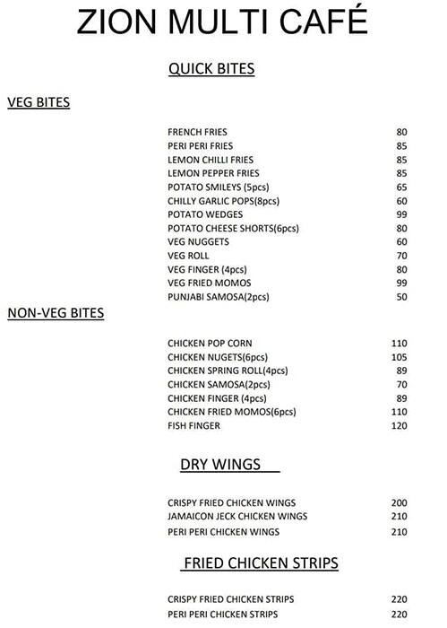 Menu at Zion multi cafe, Chennai